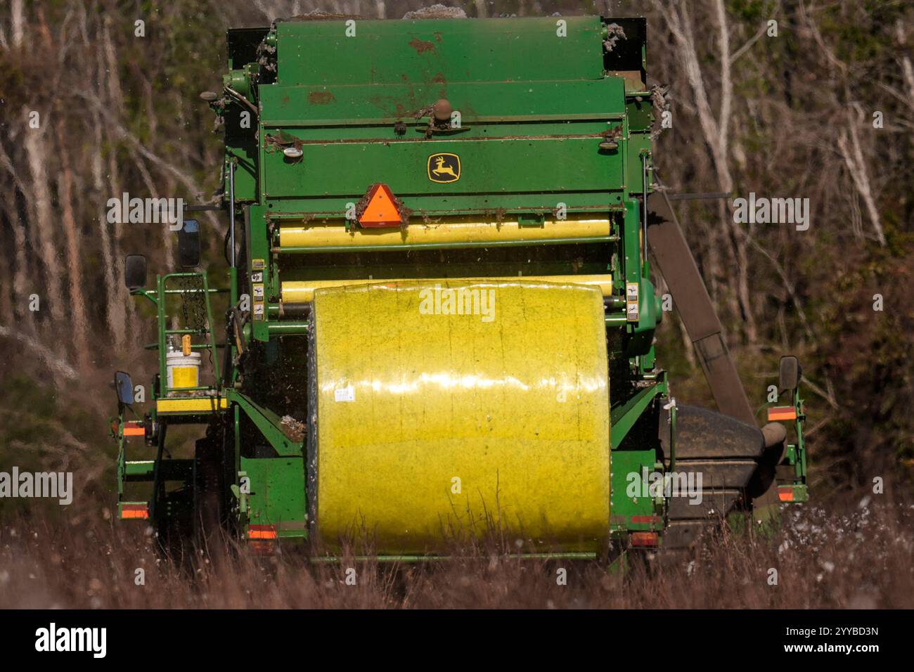 The cotton picker produced a large round bale of picked cotton, Friday ...