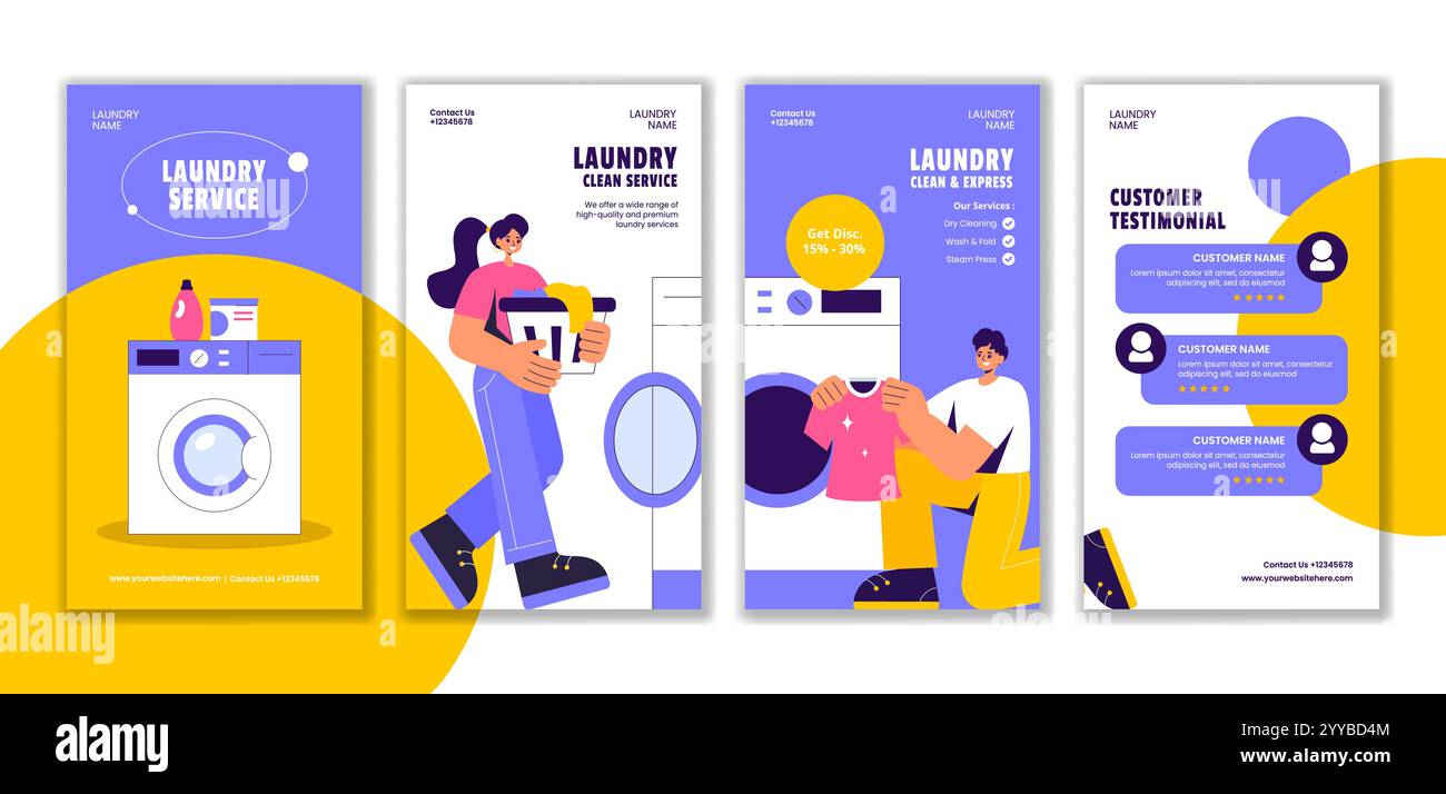 Flat Cartoon Illustration of Laundry Service for Social Media Stories ...