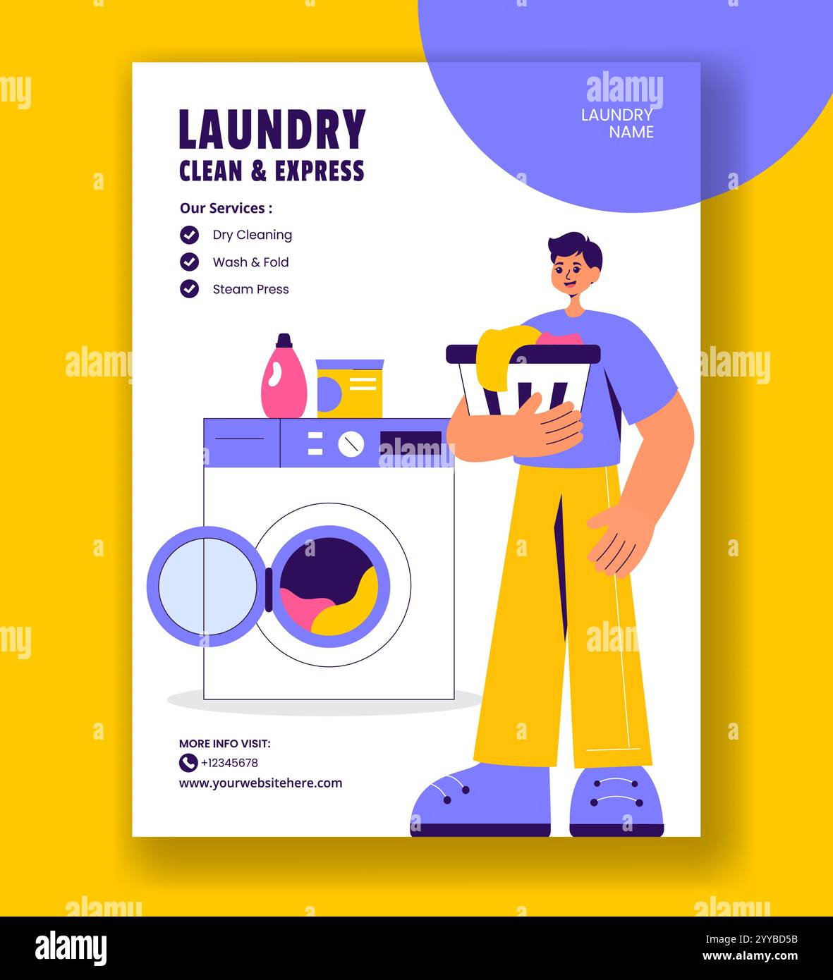 Flat Cartoon Laundry Service Post Design for Social Media Vertical ...