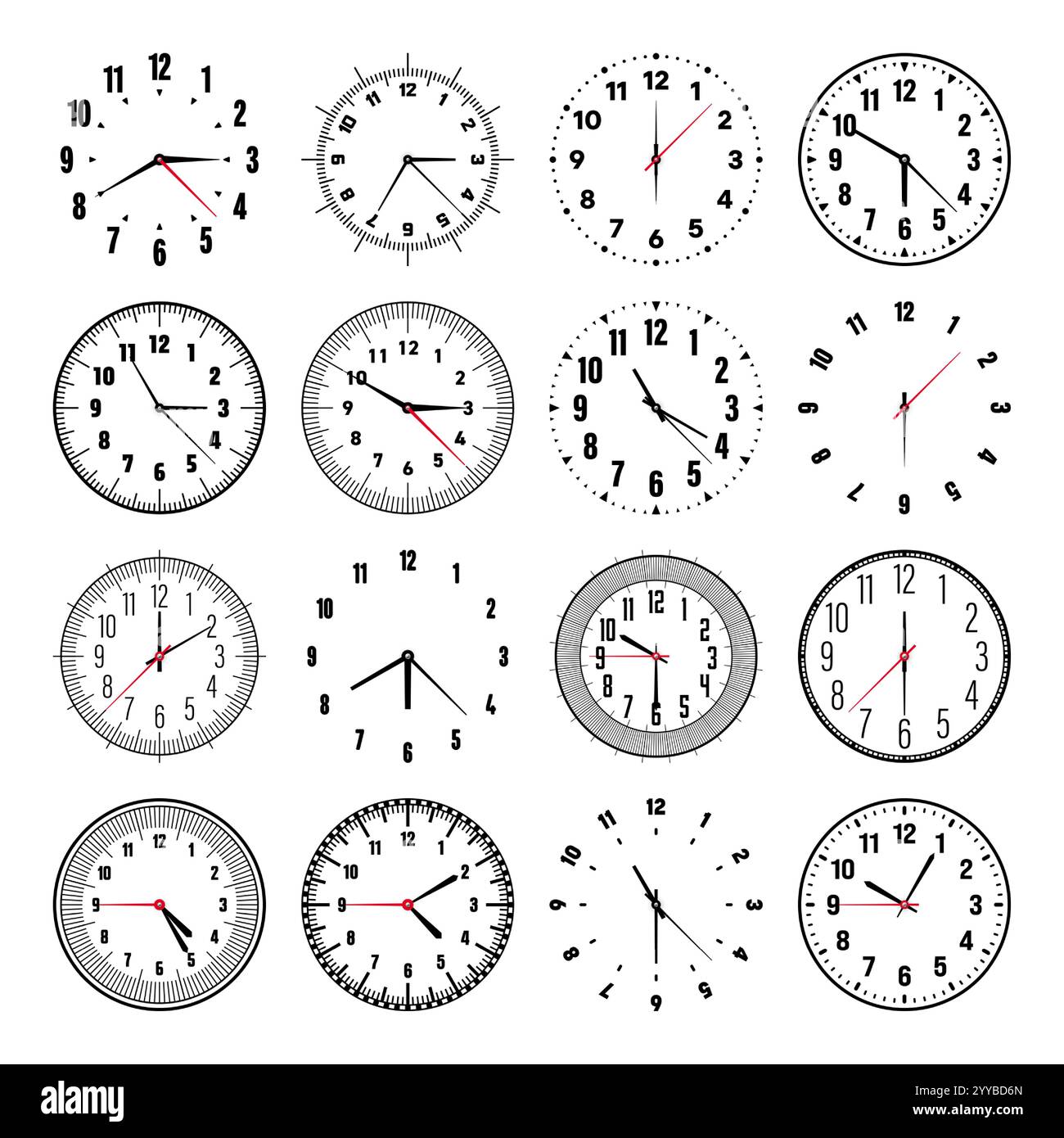 Mechanical clock faces with hands, bezel. Watch dial with minute, hour ...