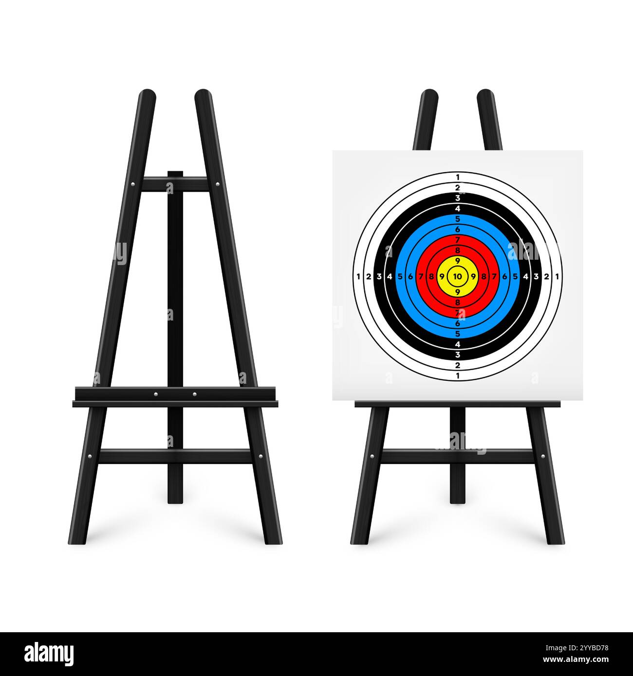 Shooting range target on a wooden easel stand. Paper target with ...