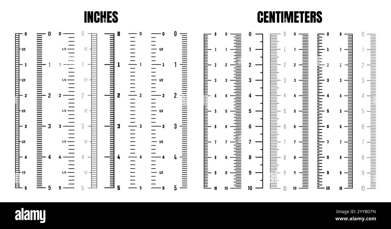 Vertical centimeter and inch scale for measuring length or height ...