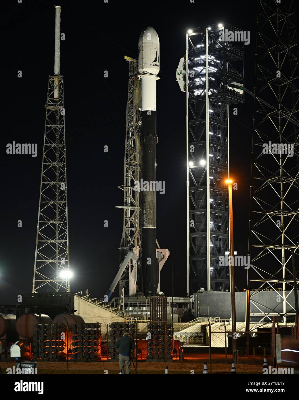 A SpaceX Falcon 9 rocket is prepared to launch four communications ...