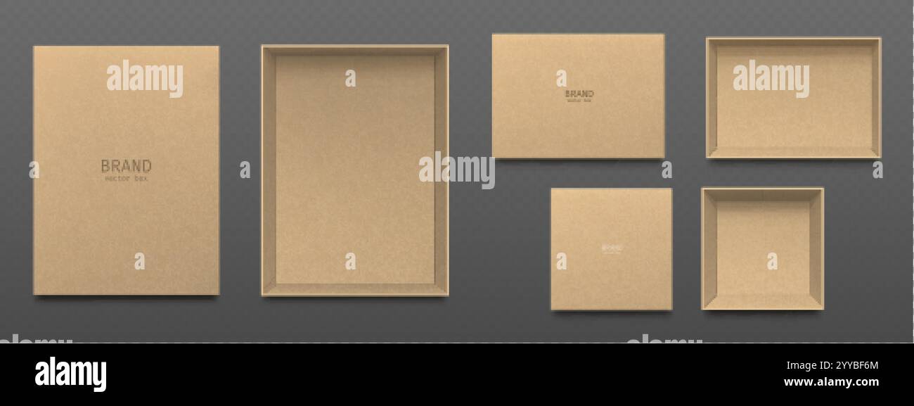 Empty craft paper box mockups set isolated on transparent background ...