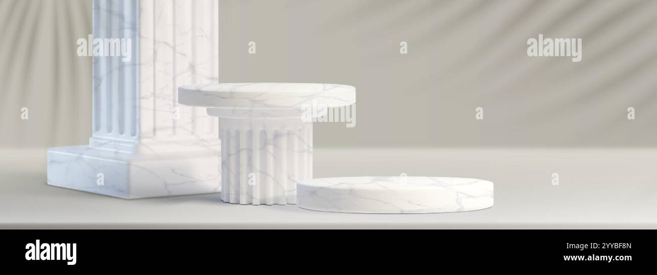 3d marble pillar podium. White column stand. Round pedestal block ...