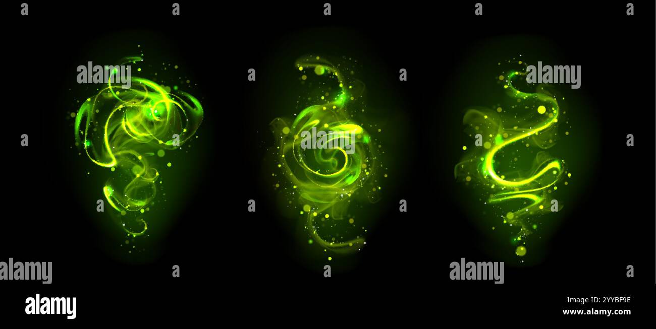 Green magic wand effect. Light trail and sparkle. Spell line with ...