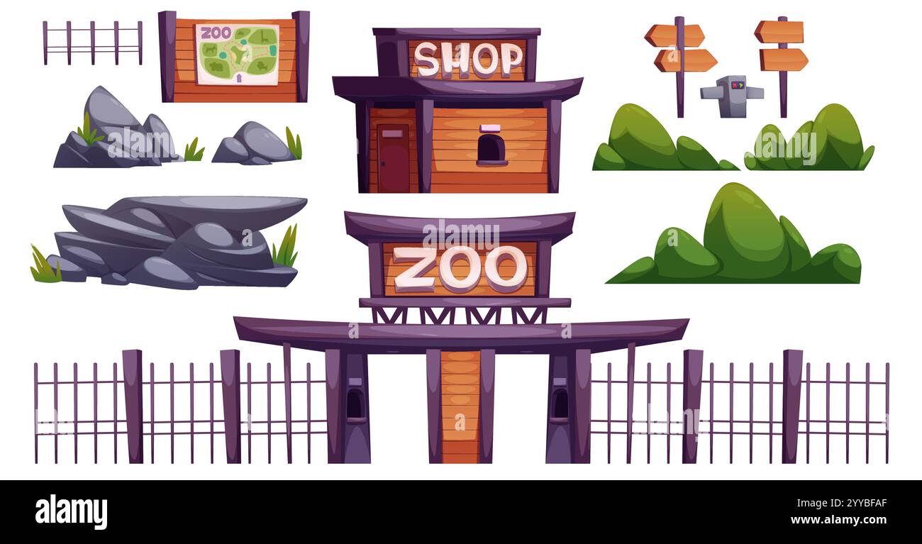 Zoo construction elements set - entrance building with turnstiles ...