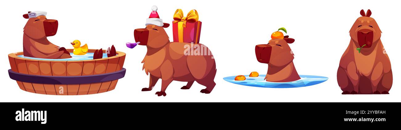 Capybara mascots set isolated on white background. Vector cartoon ...