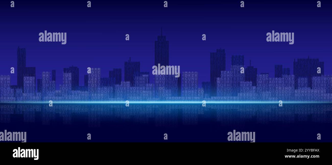 Tech city skyline background. Vector realistic illustration of dark ...