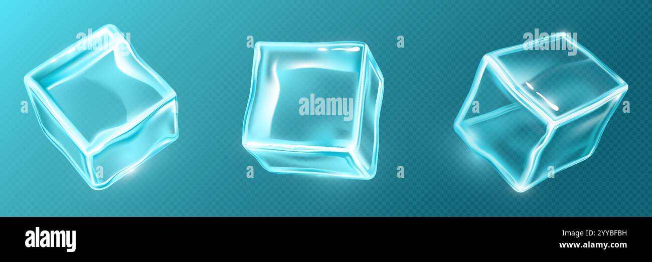 3D ice cubes set isolated on transparent background. Vector realistic ...