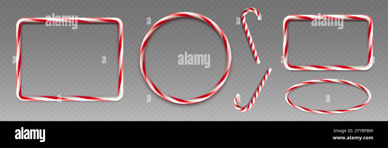 3D candy cane frames set isolated on transparent background. Vector ...