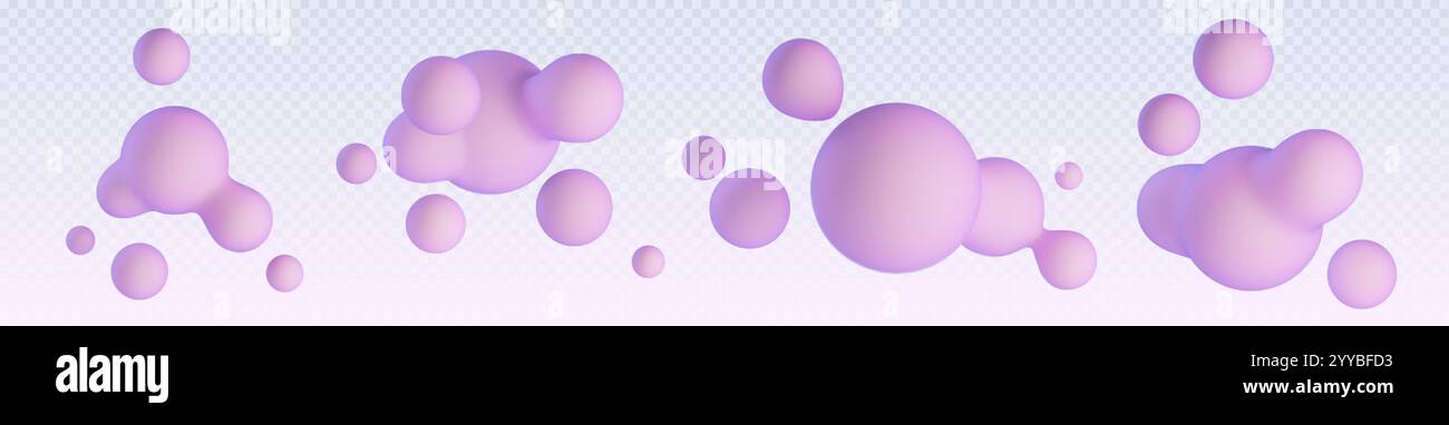 Abstract floating spherical blobs in soft pink and purple gradient ...