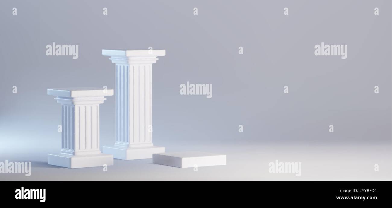 3d white pillar podium with display base. Column pedestal for showroom ...