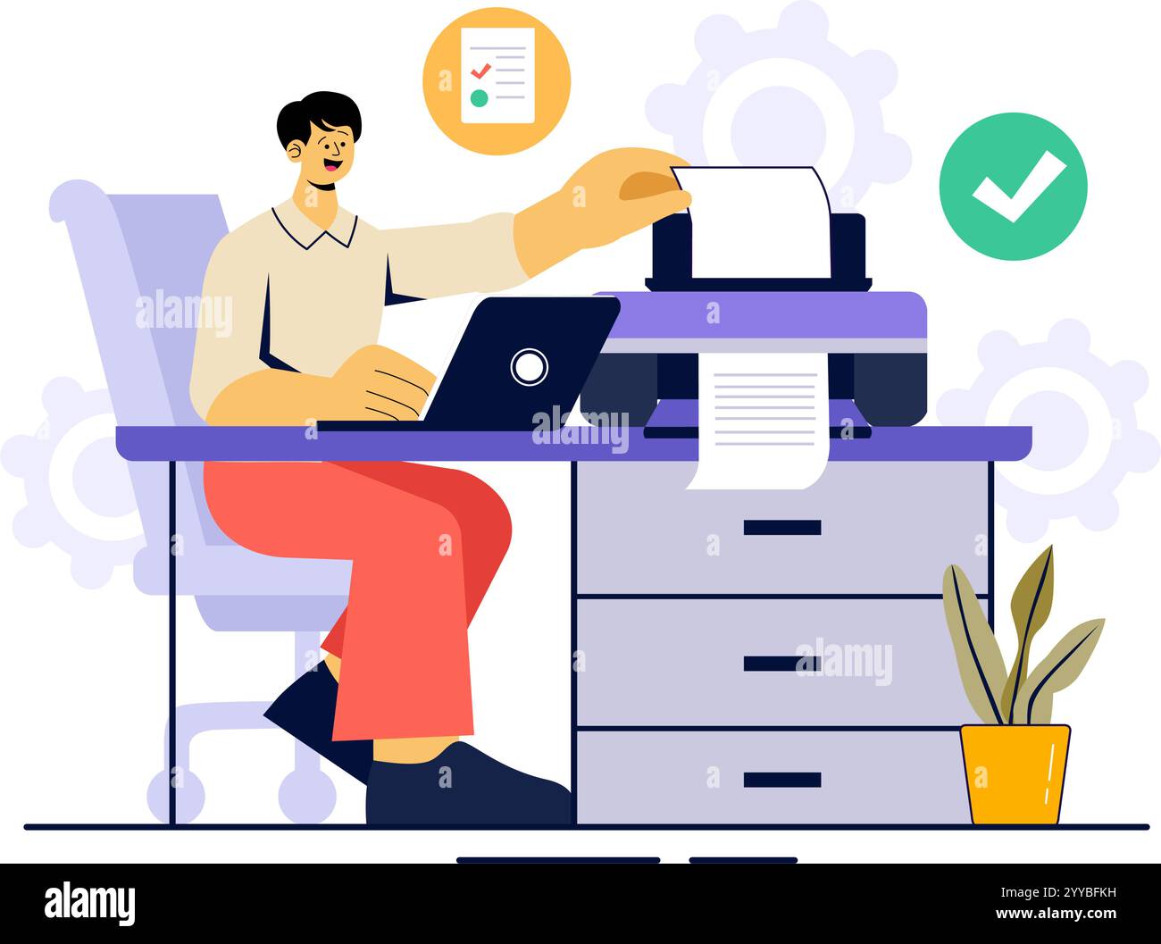 Printer Service Vector Illustration Featuring the Production Process at ...