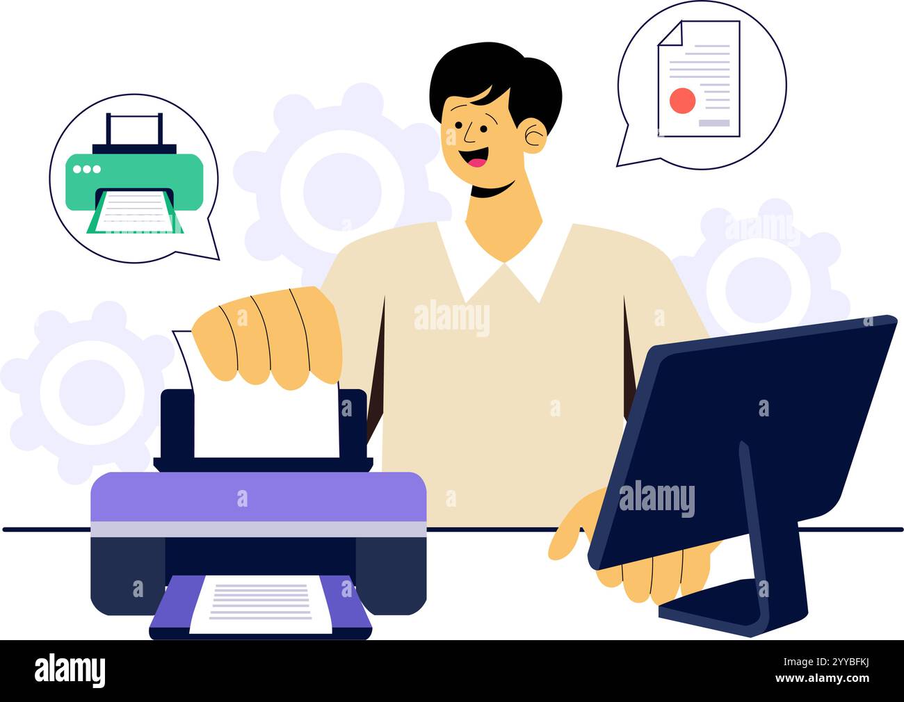 Printer Service Vector Illustration Featuring the Production Process at ...