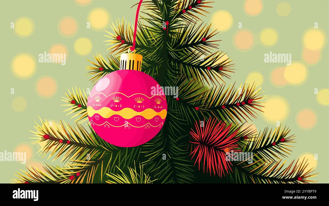Christmas banner with fit tree, red ornament Stock Vector Image & Art ...
