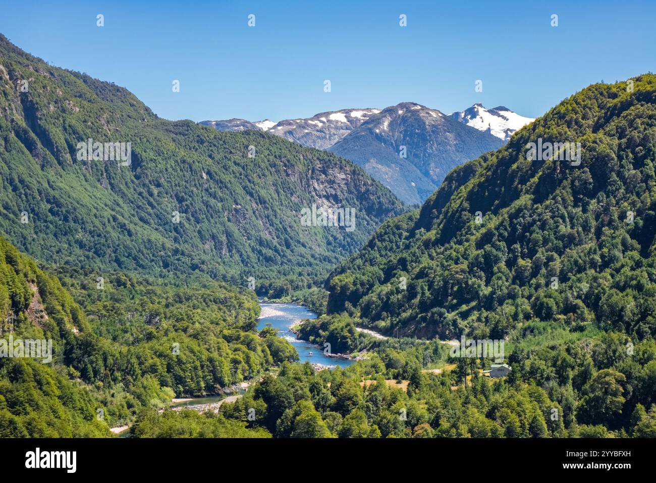Landscape of river Cisnes valley with beautiful mountains view ...