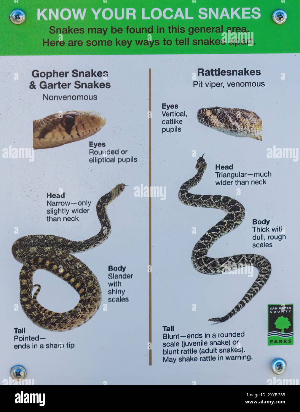 Snakes Habitat Sign at Edgewood Park and Natural Preserve., San Mateo ...