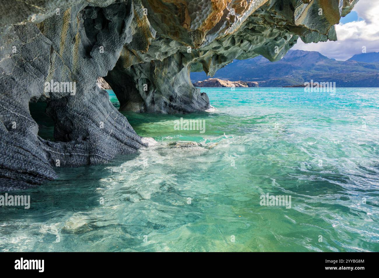 Marble caves (Capillas del Marmol), General Carrera lake, landscape of ...