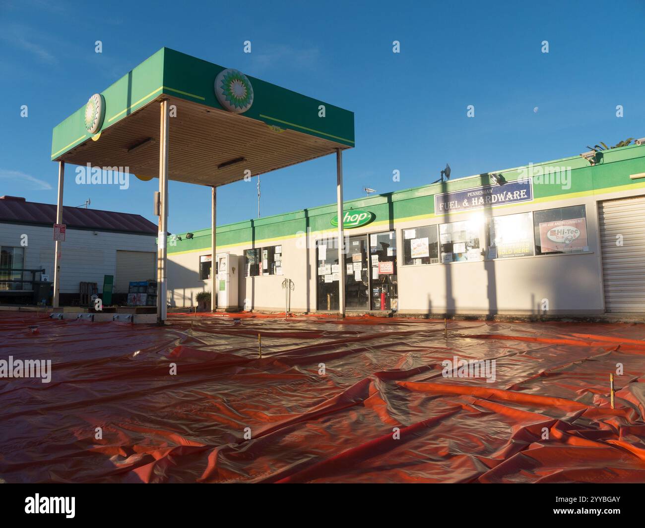 Preparation for new concrete surface at BP service station in Penneshaw ...