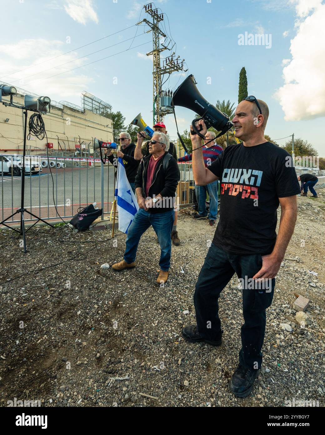 Kishon, Israel - December 20, 2024: People are protesting near the ...