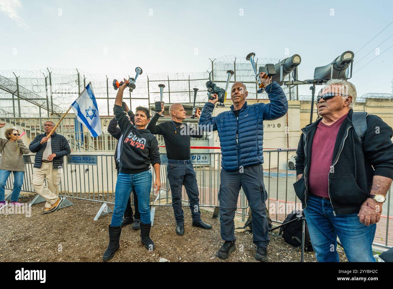 Kishon, Israel - December 20, 2024: People are protesting near the ...