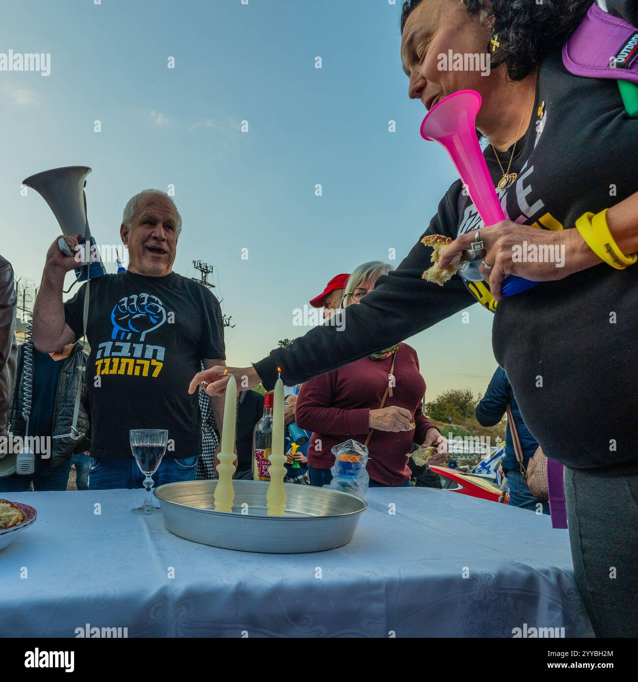 Kishon, Israel - December 20, 2024: Activist perform ceremonial Kabalat ...