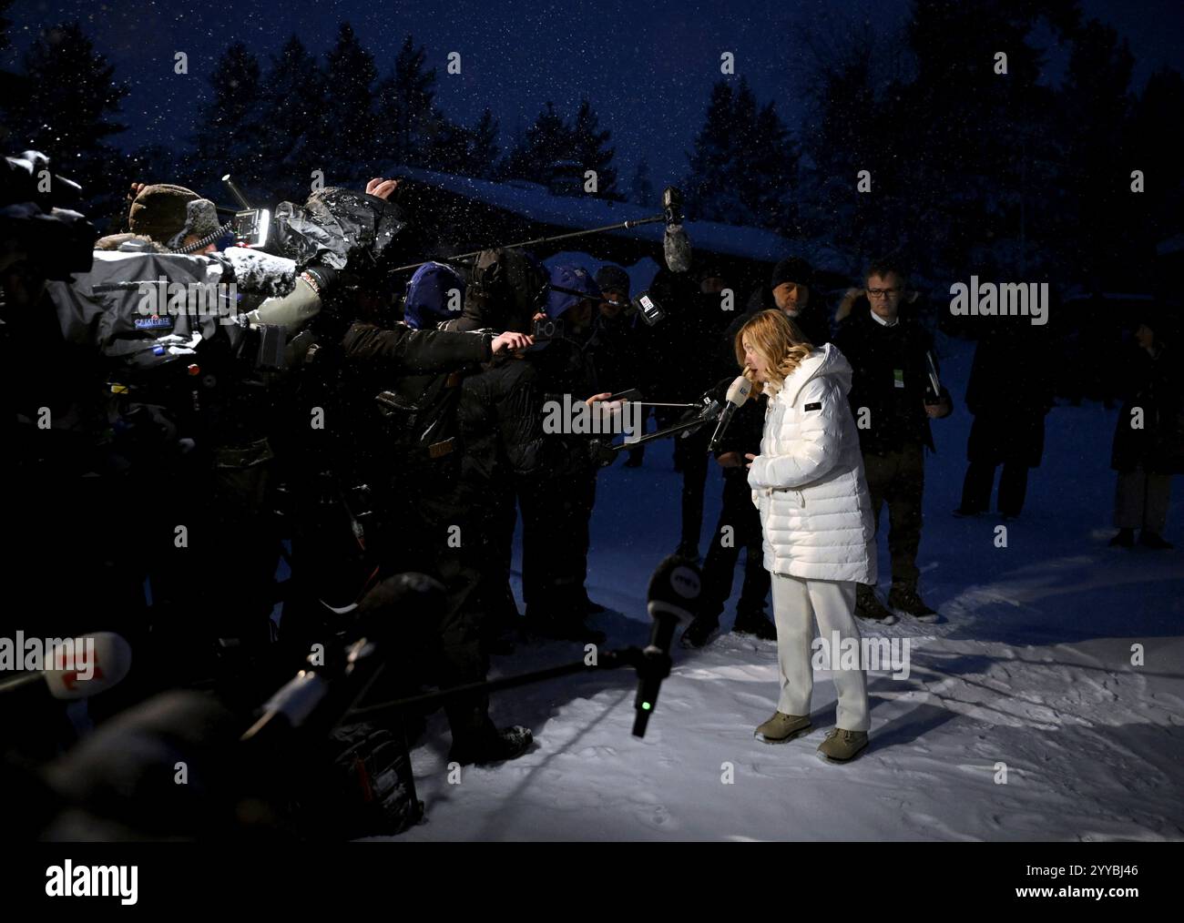 Italy's Prime Minister Giorgia Meloni speaks to press prior to Finnish ...