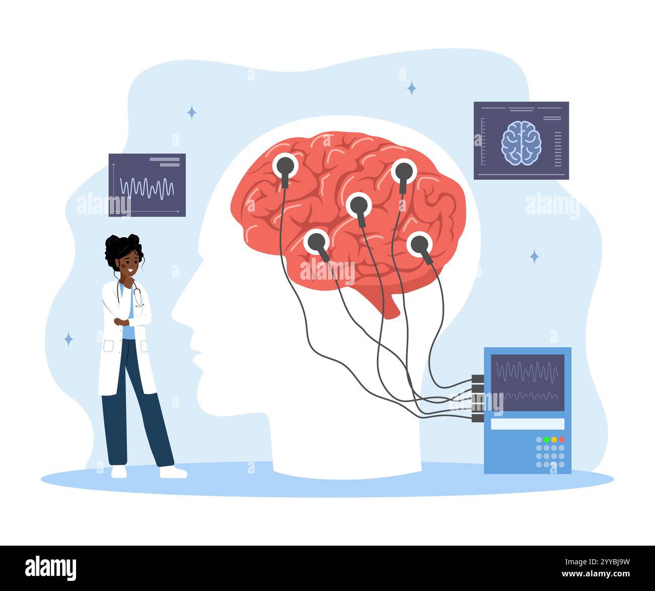 Neurologist concept. African Woman in medical uniform examine human ...