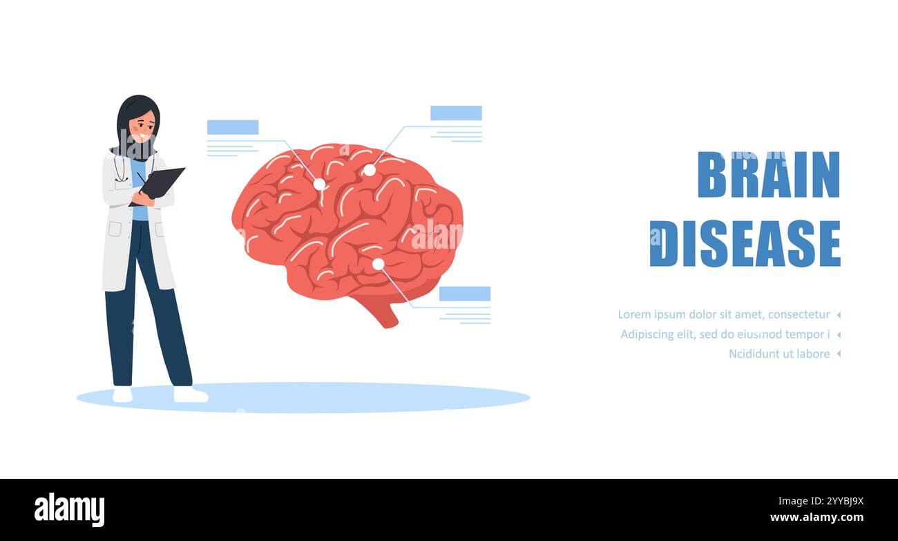 Brain disease concept. Islamic Woman in medical uniform examine huge ...