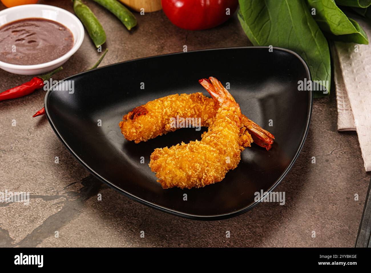 Crispy breaded golden fried prawns with sauce Stock Photo - Alamy