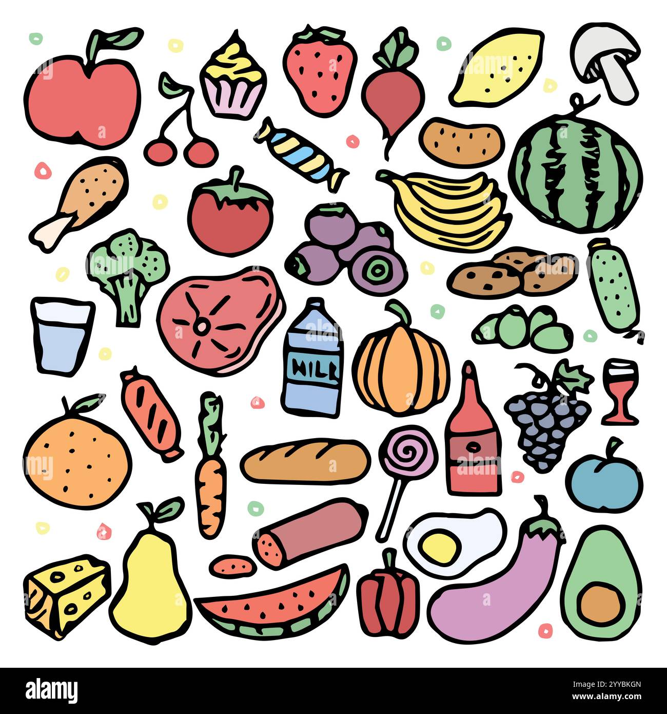 Simple food icons. Doodle food background Stock Vector Image & Art - Alamy