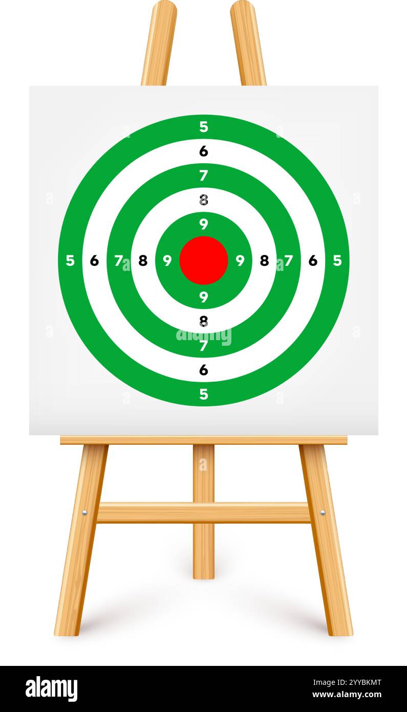 Shooting range target on a wooden easel stand. Paper target with ...