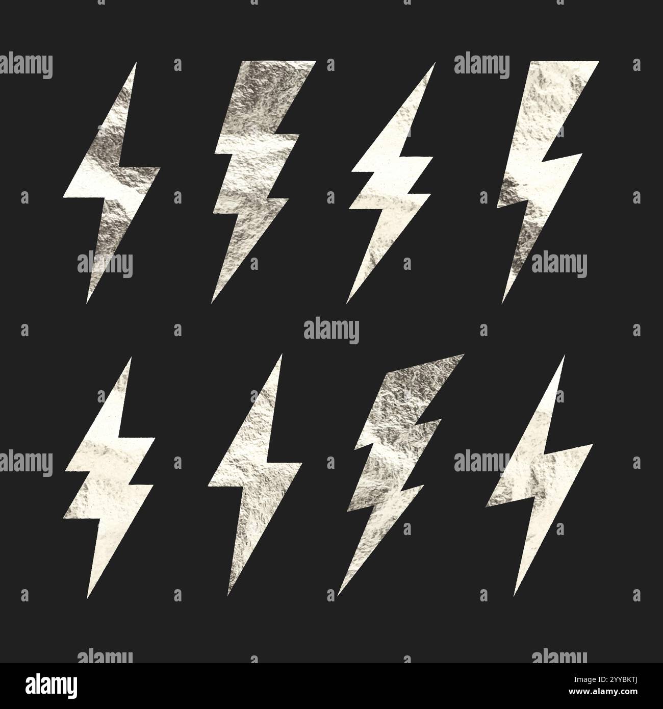 Silver lightning bolt icons collection. Gold foil texture. Flash symbol ...