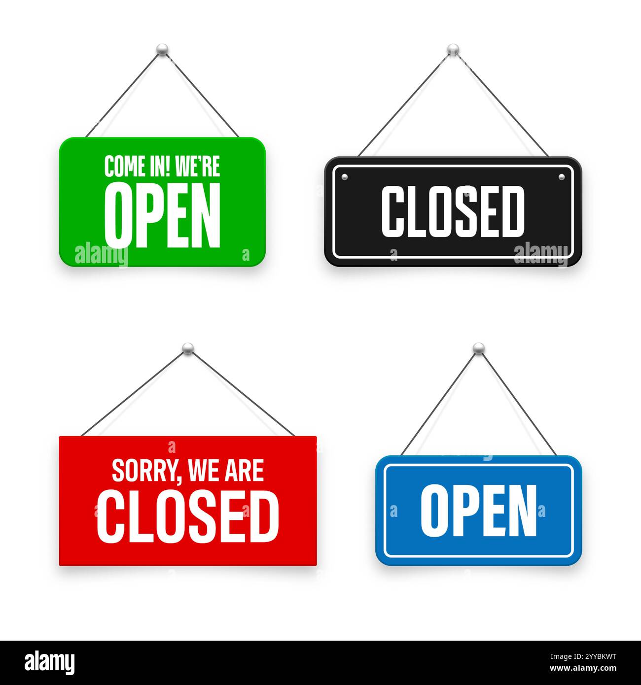 Realistic open or closed hanging signboards. Vintage door sign for cafe ...