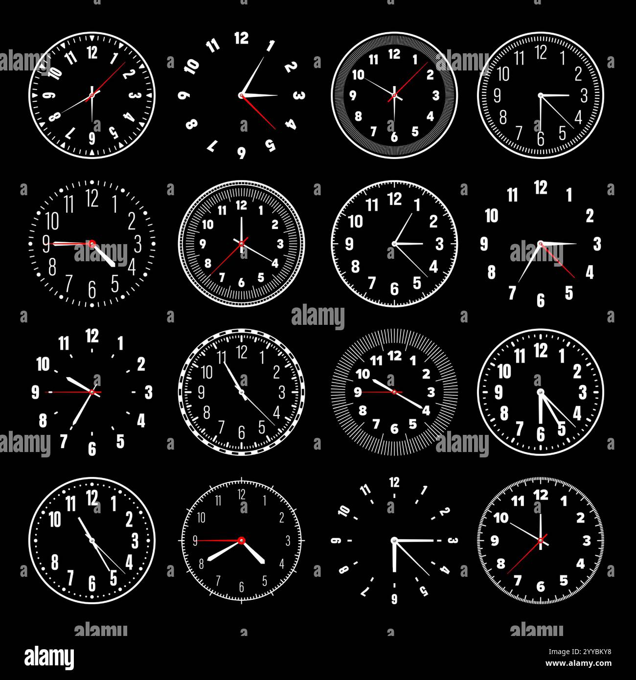 Mechanical clock faces with hands, bezel. Watch dial with minute, hour ...