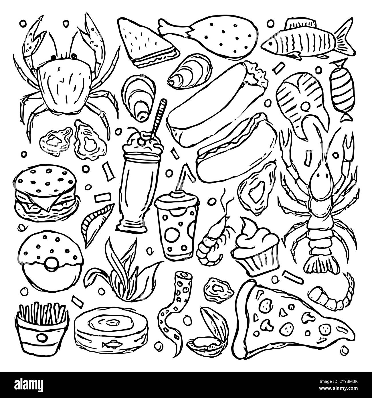 Simple food icons. Doodle food background Stock Vector Image & Art - Alamy