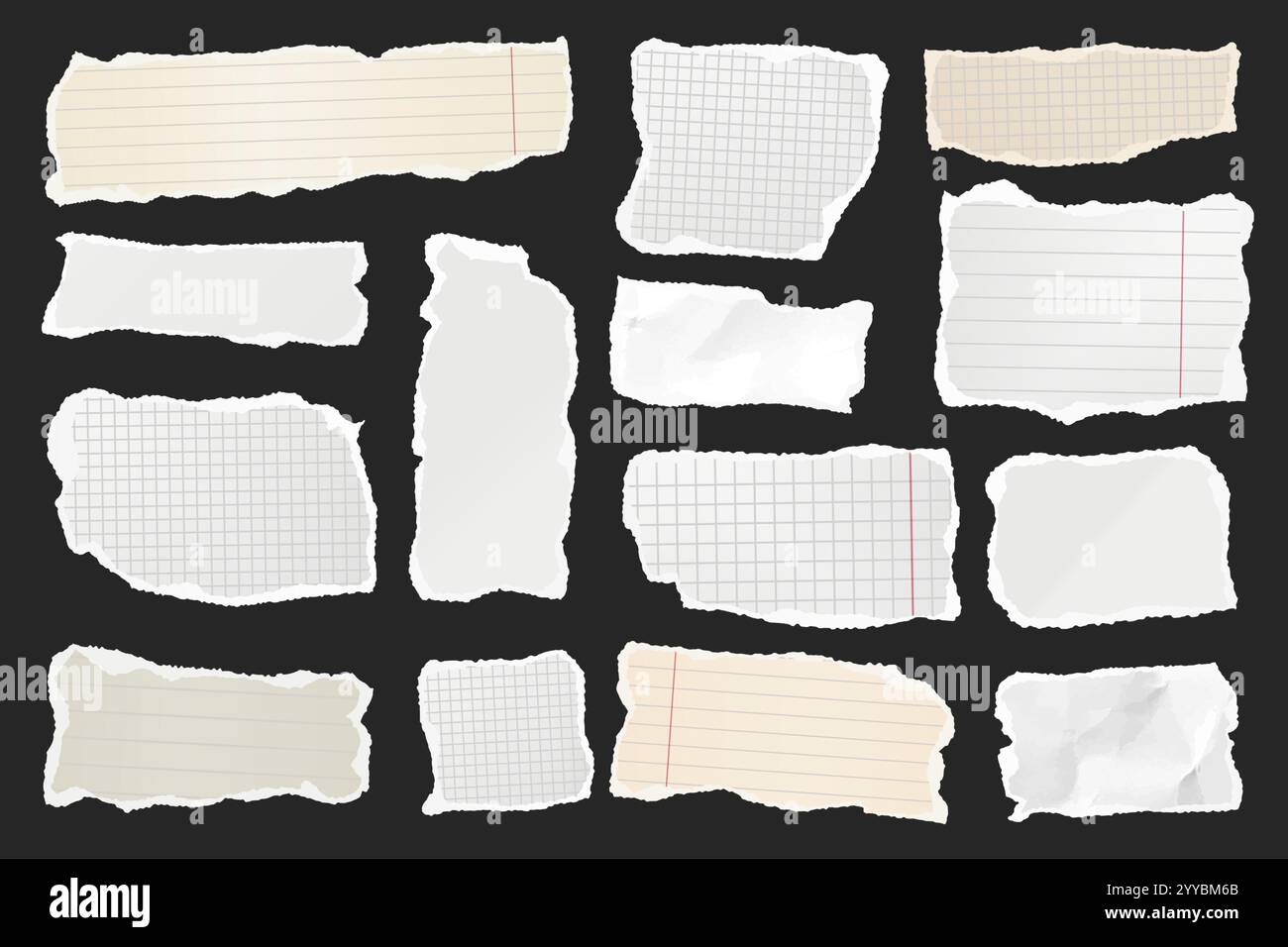 Ripped paper strips. Realistic crumpled paper scraps with torn edges ...