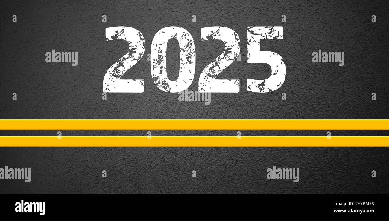 Asphalt road with yellow lane marking, concrete highway surface ...