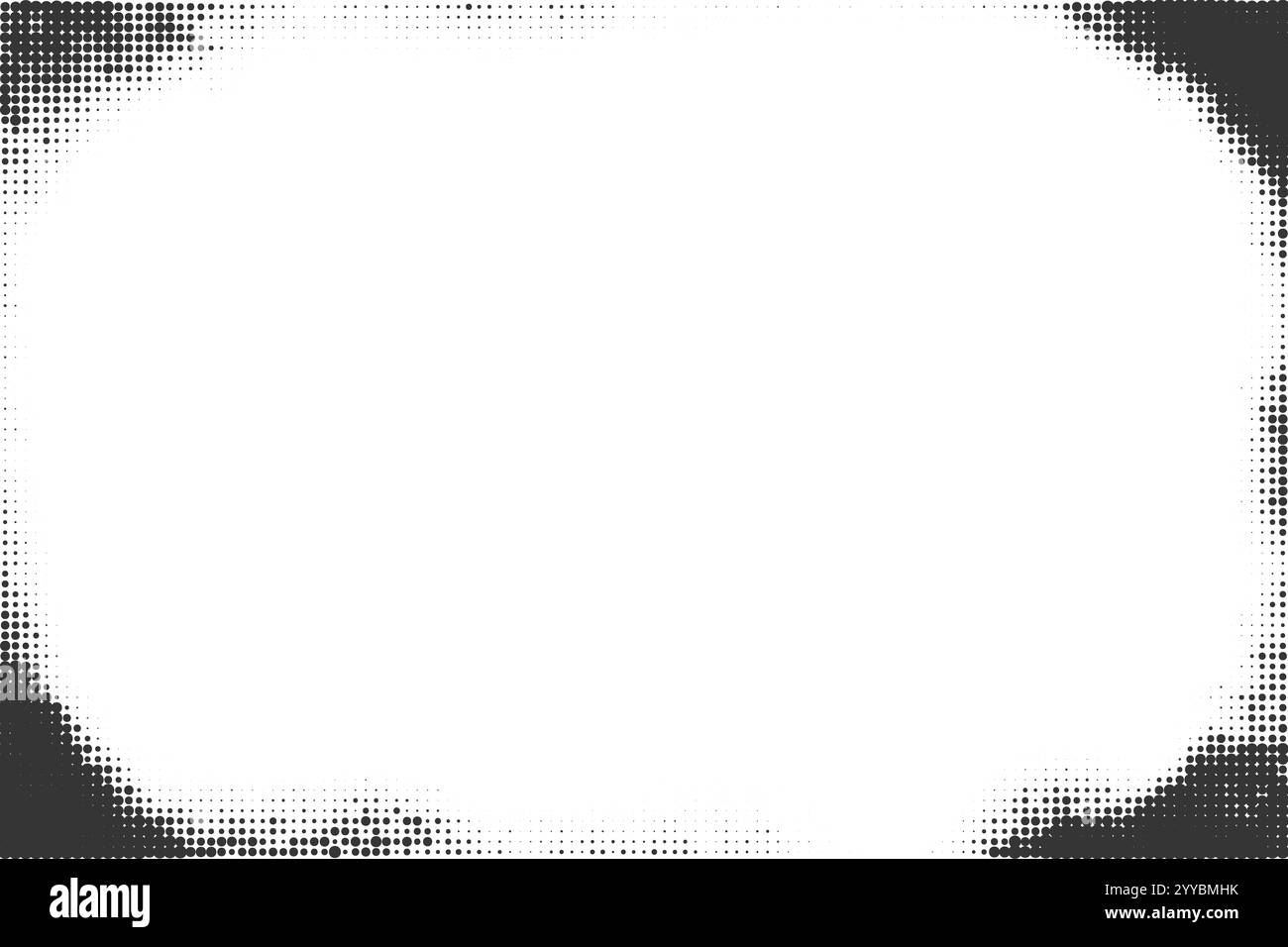Halftone frame with gradient effect in corners. Textured grunge border with fade. Old dotted ...