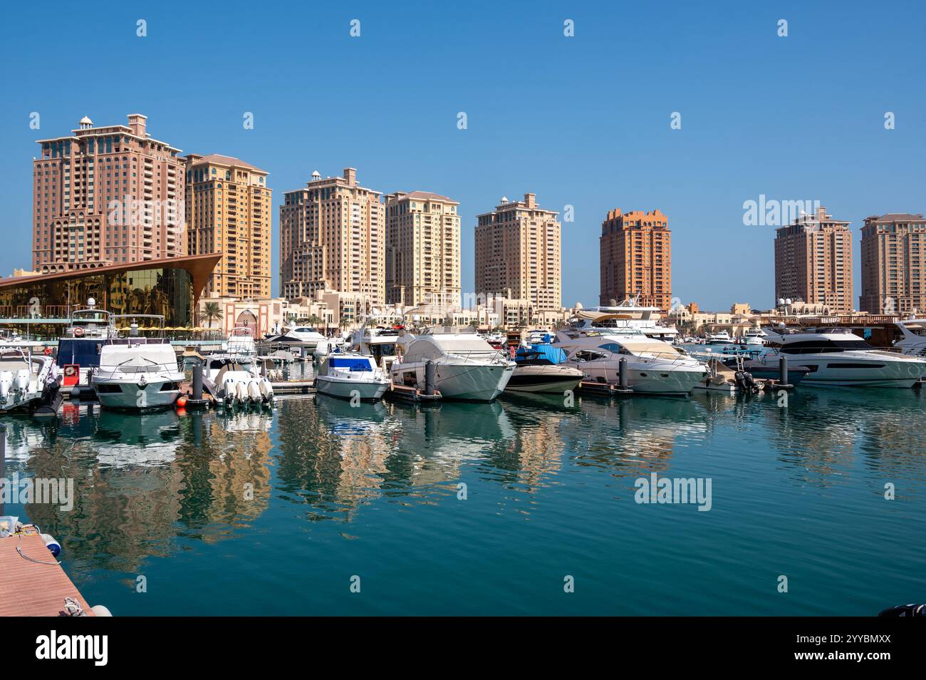 Beautiful aerial view of Pearl Qatar Porto Arabia Doha Qatar Stock ...