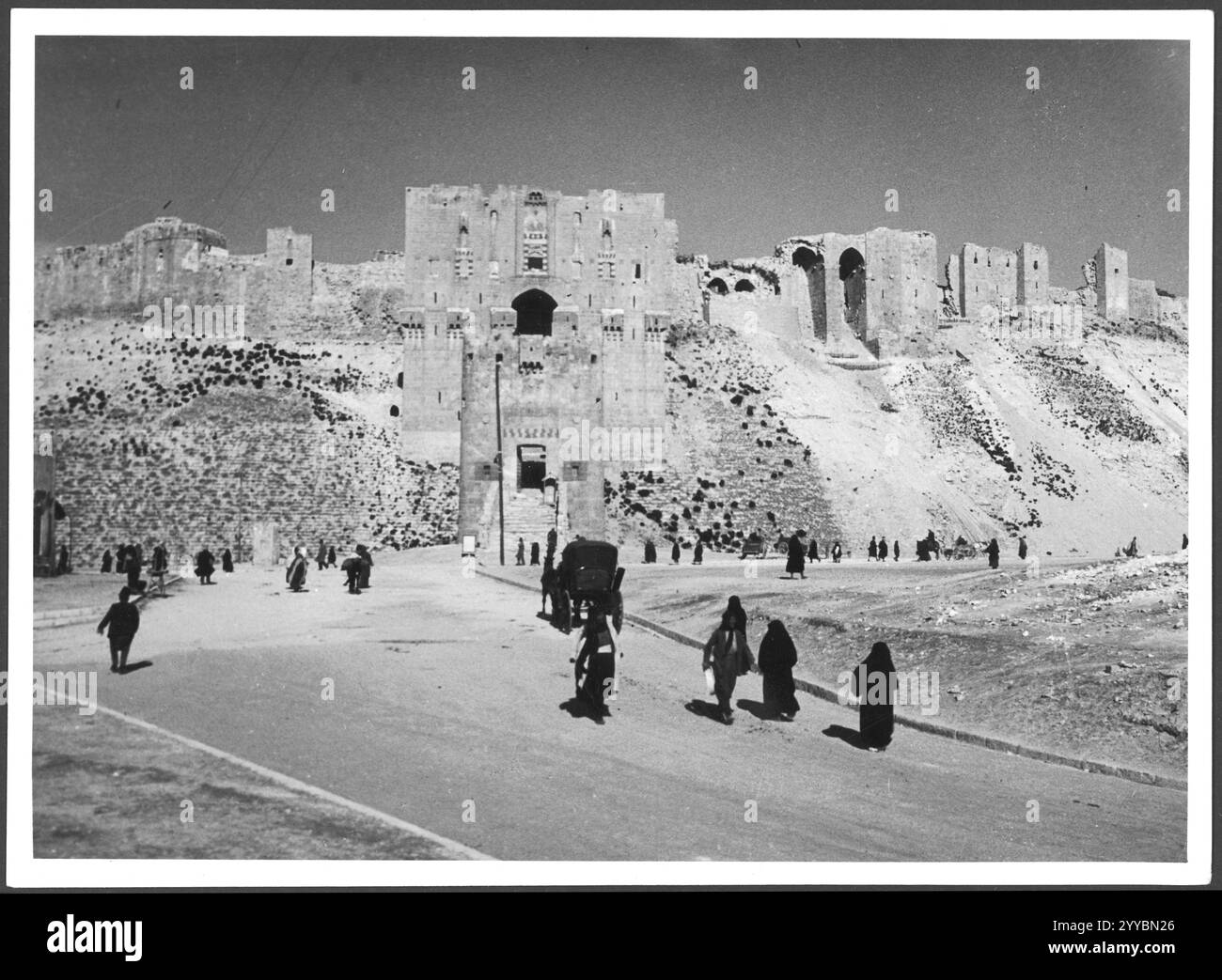 Syria, Aleppo: Citadel; View of the citadel with street scene in the ...
