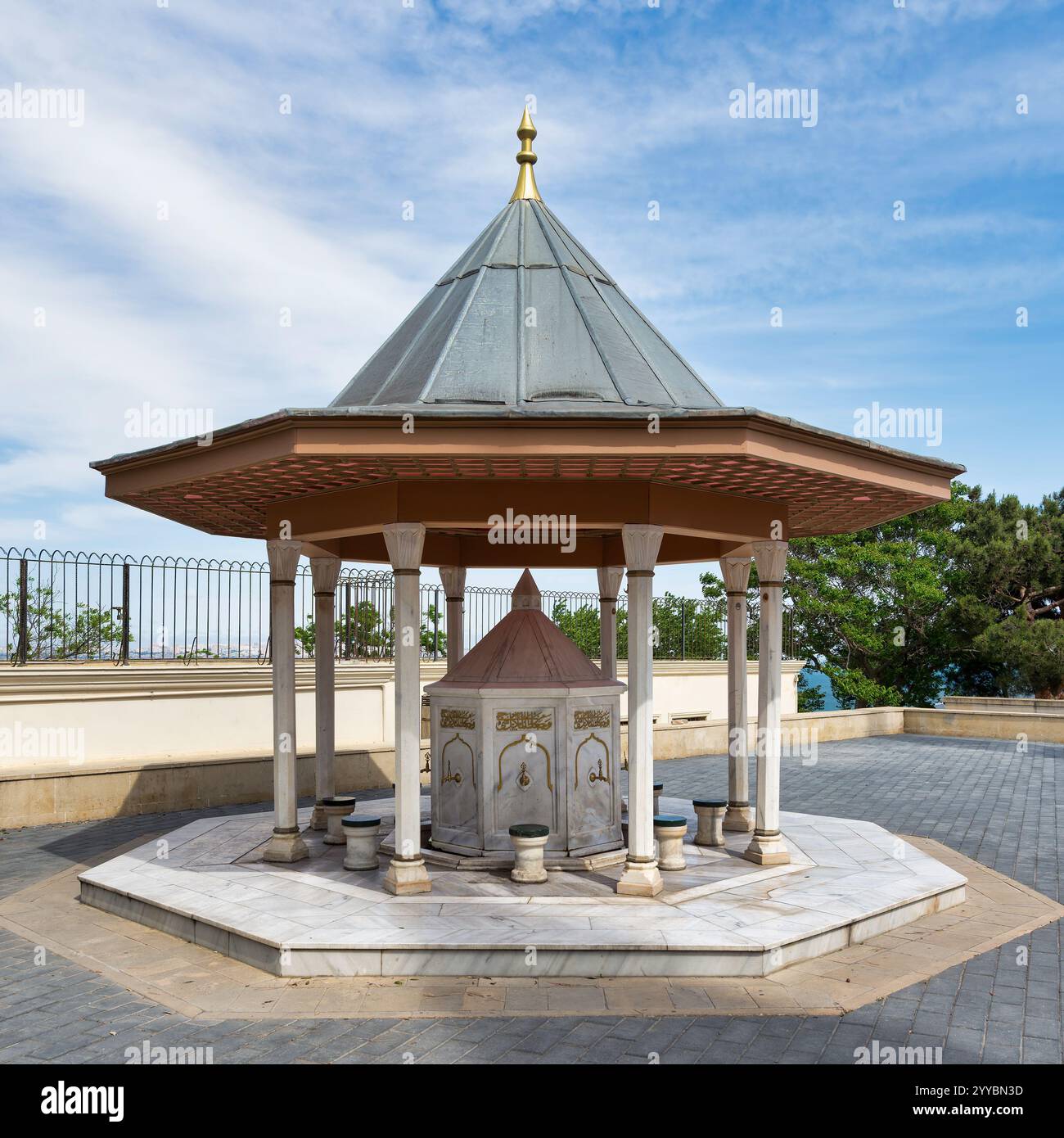 The ablution fountain at Shehitler Mosque in Baku, Azerbaijan, offers a ...
