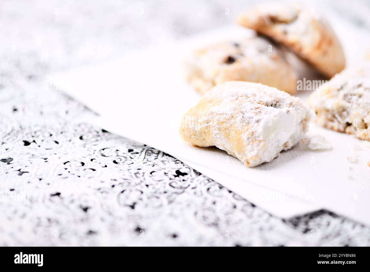 Stollen Bites on bright background. Soft focus. Close up Stock Photo ...