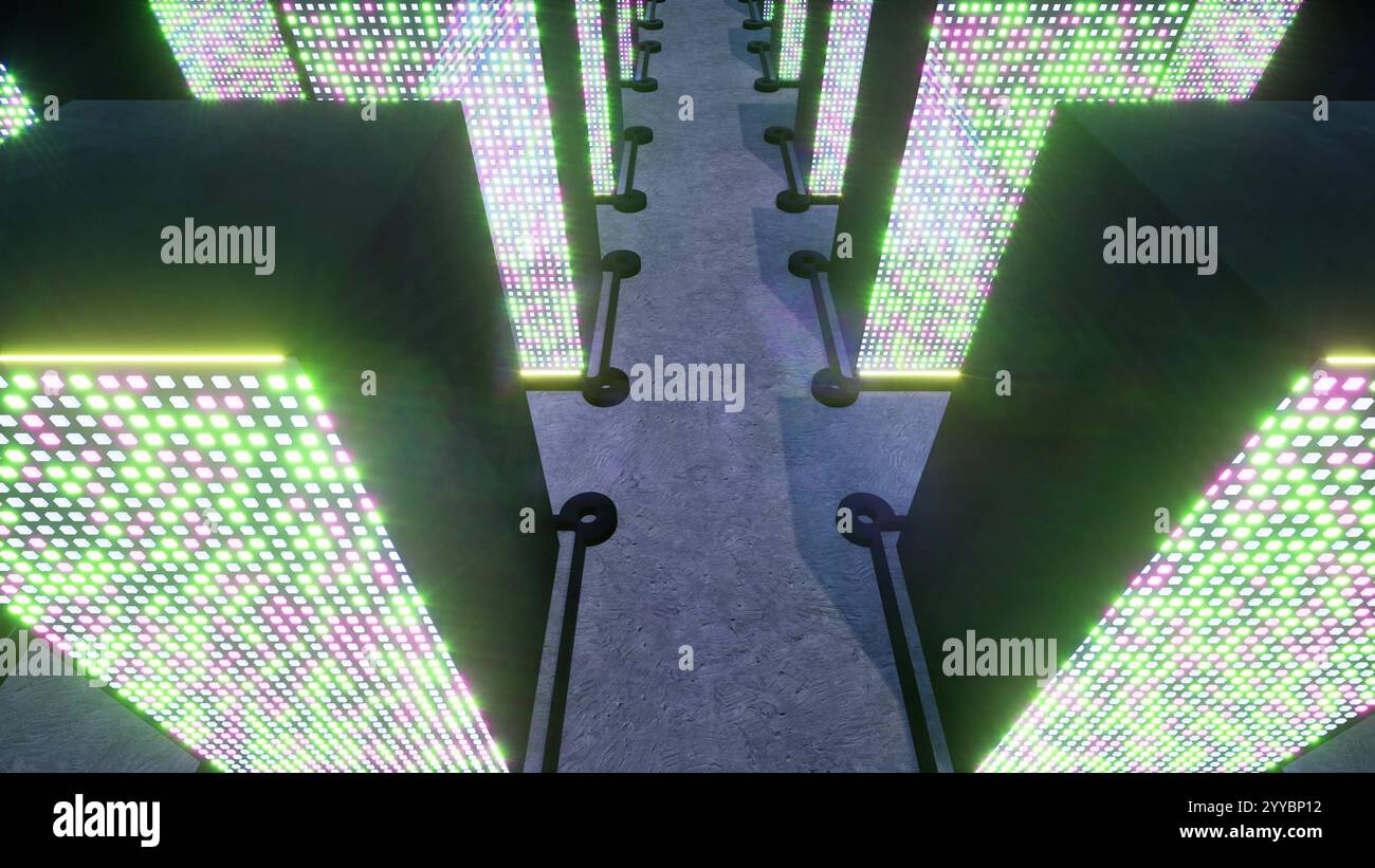 Neon led data center security servers room 3d render Stock Photo - Alamy