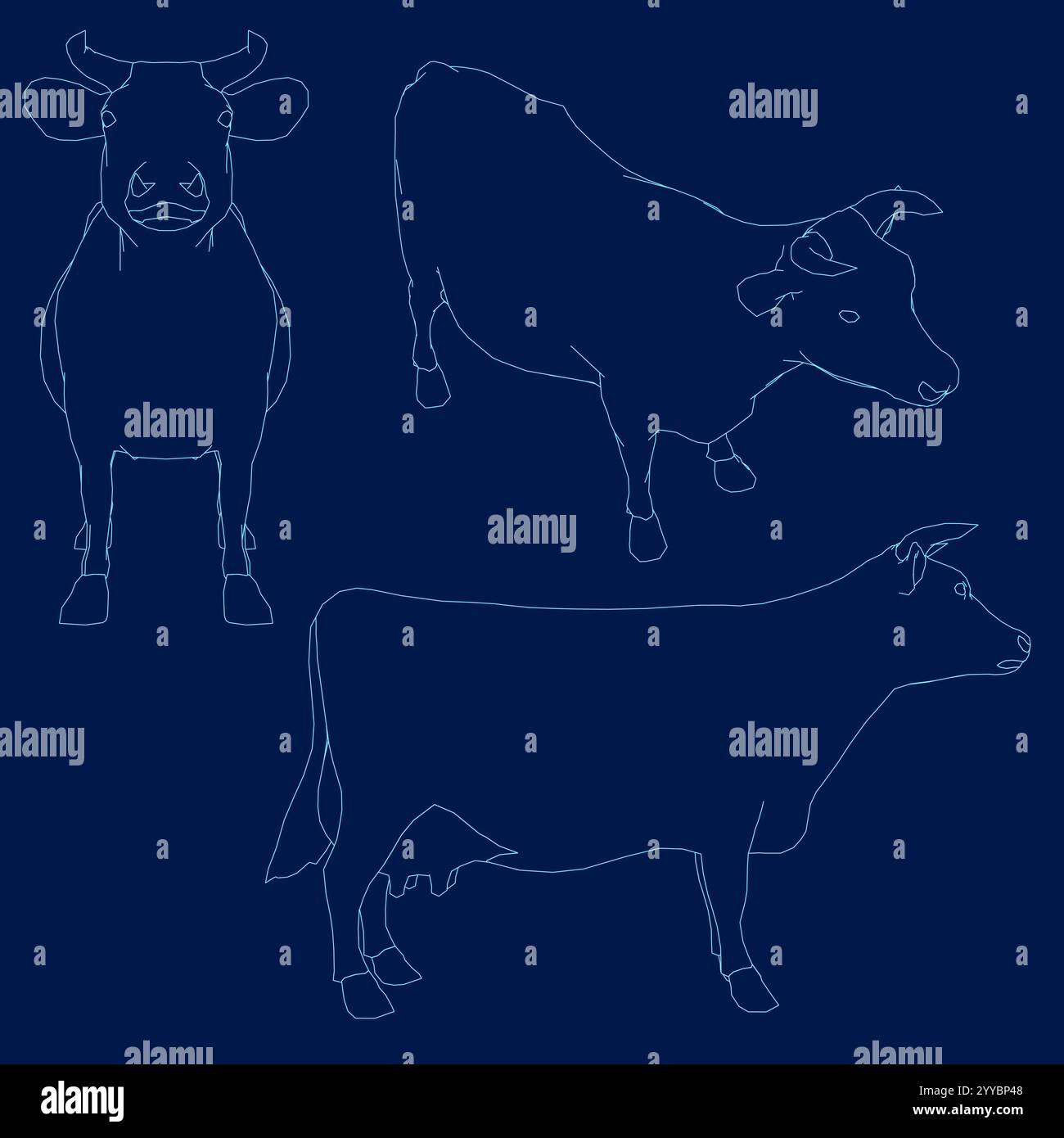 Blue contour set mother cow standing design. Vector illustration Stock ...
