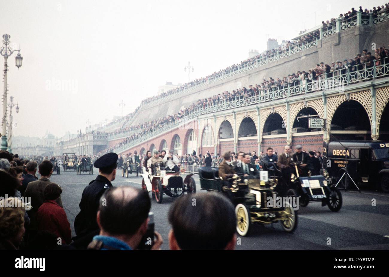 Cars finishing the London to Brighton veteran car run vehicle rally ...