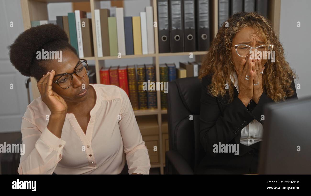 Women working together in an office, showing stressed and worried ...