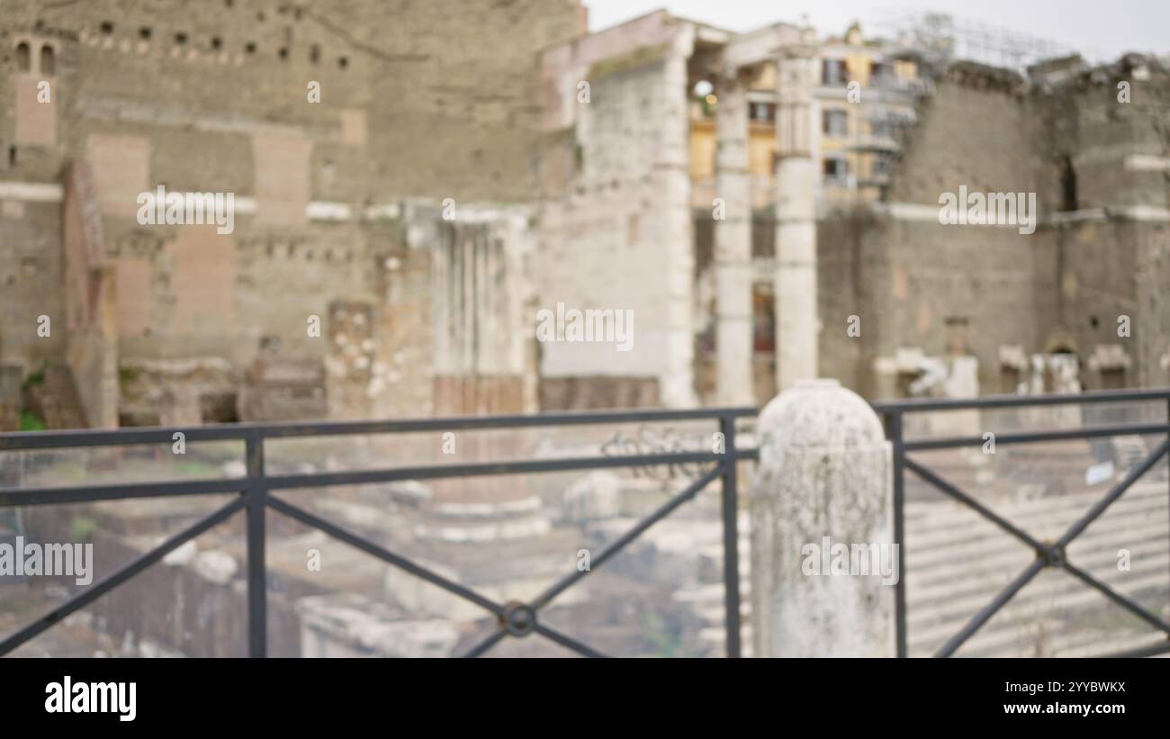 Blurred view of ancient roman forum ruins with historic stone ...