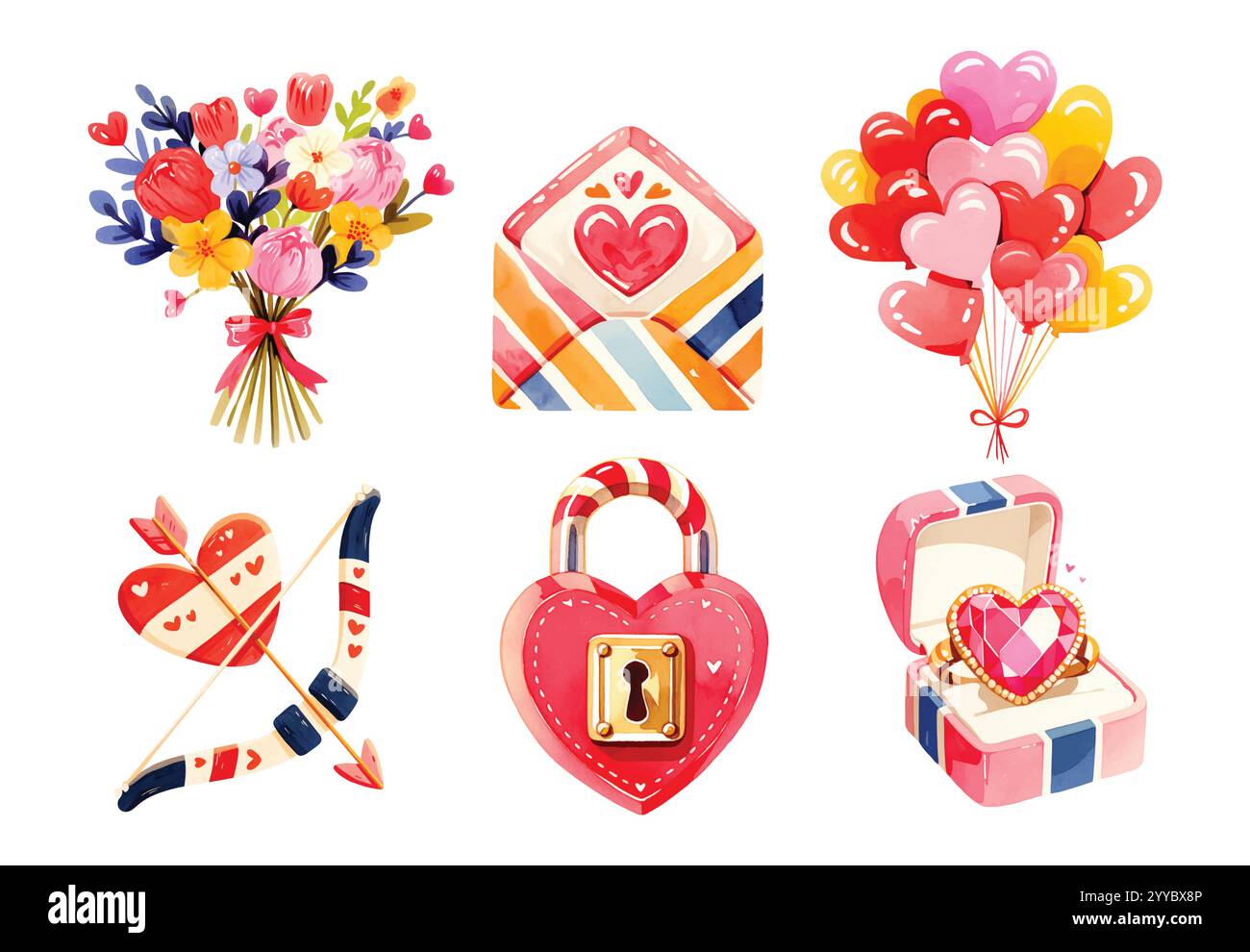 Valentine day clipart, watercolor items Stock Vector Image & Art - Alamy